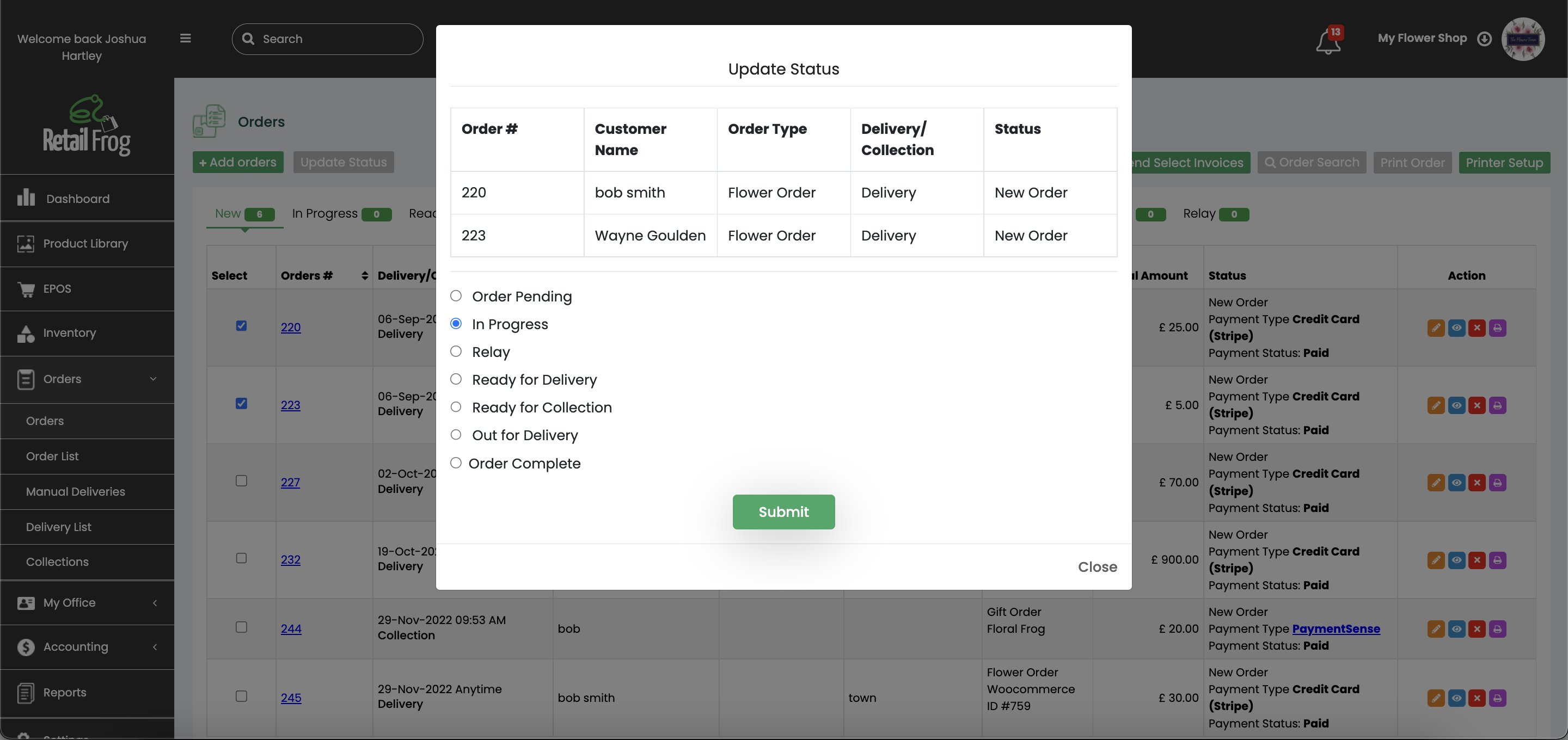 Updating your order status